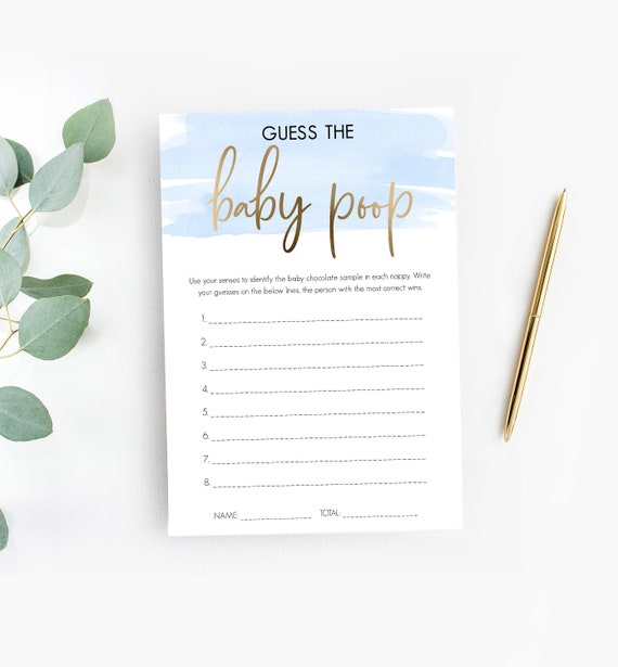 Blue Watercolour Guess The Baby Poop Game Couples Shower | Etsy