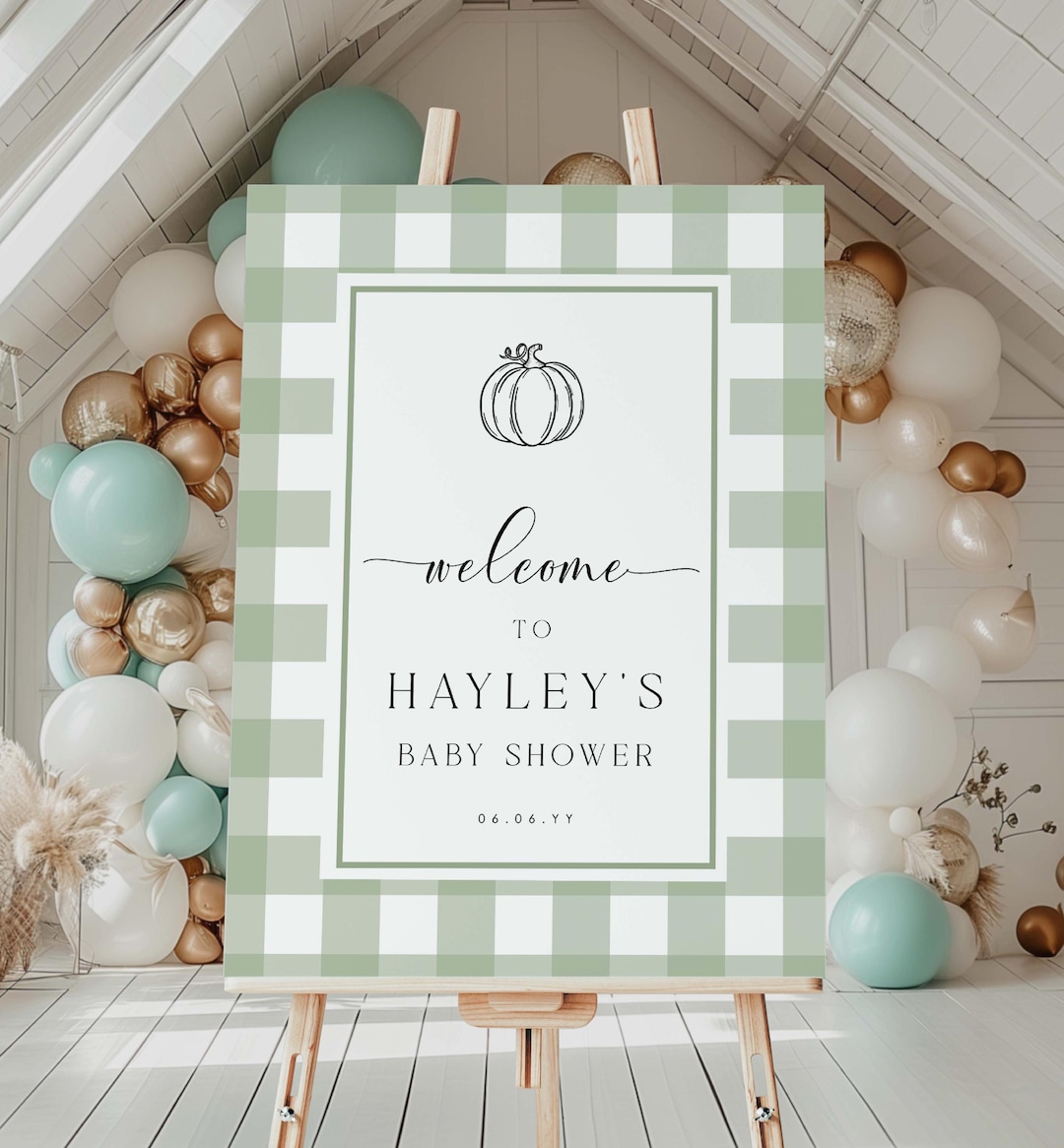Cartello di benvenuto per baby shower a tema zucca con motivo a ...