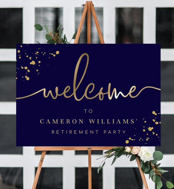 Editable Welcome Sign Navy Gold Printable Unisex Birthday - Etsy