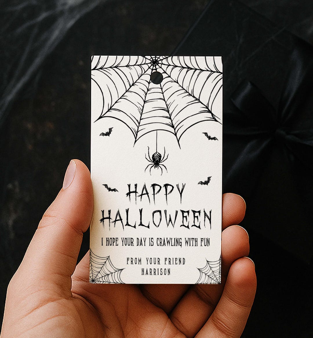 Happy Halloween Tags, Printable Trick or Treat Tag, Halloween Spider ...
