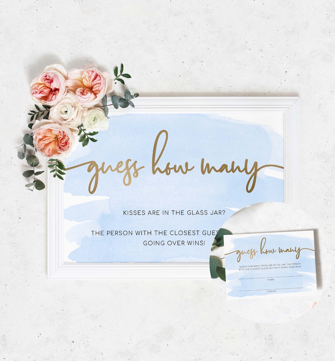 Guess How Many Sign, Blue Watercolour, How Many Candies in the Jar Game ...