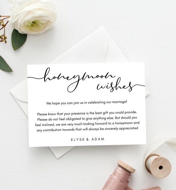 Printable Honeymoon Wish Card Minimalist Wedding Honeymoon | Etsy