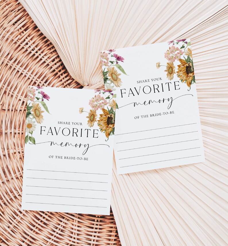 Fall Sunflower Bridal Shower Game, Favorite Memory Card & Sign ...