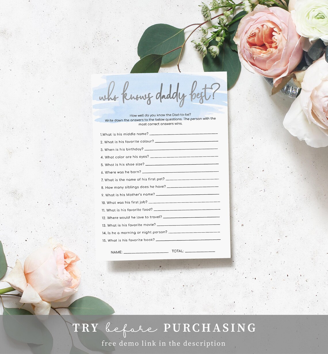 Who Knows Daddy Best How Well Do You Know Daddy Game Blue | Etsy