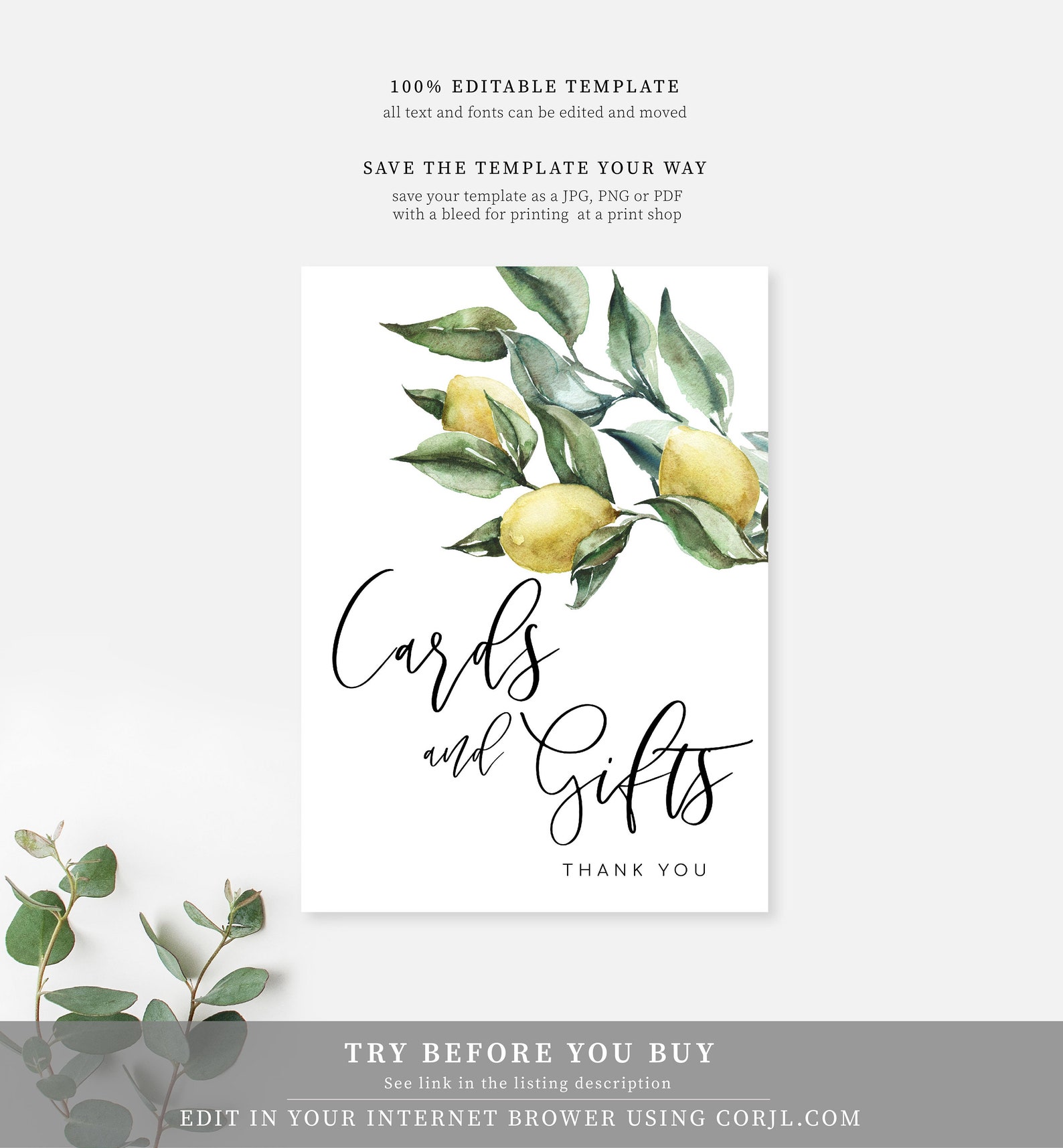 Lemon Cards and Gifts Bar Sign Printable Wedding Present | Etsy