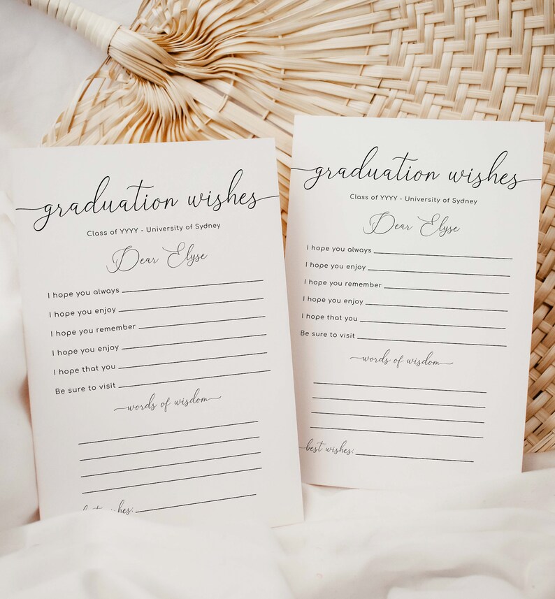Printable Graduation Wishes, Modern Minimalist Graduation Keepsake ...