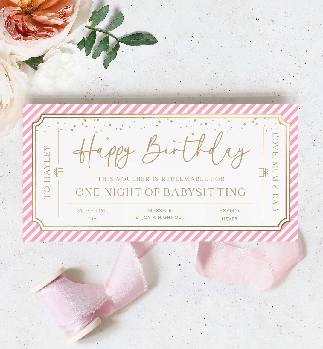 Printable Babysitting Gift Voucher, Birthday Childminding Gift ...