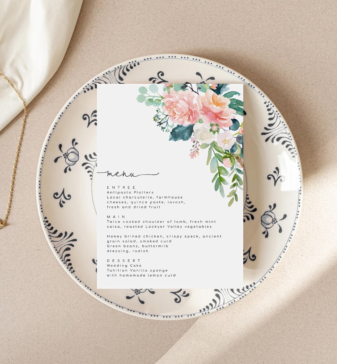 Printable Menu Template Editable Wedding Dinner Menu - Etsy