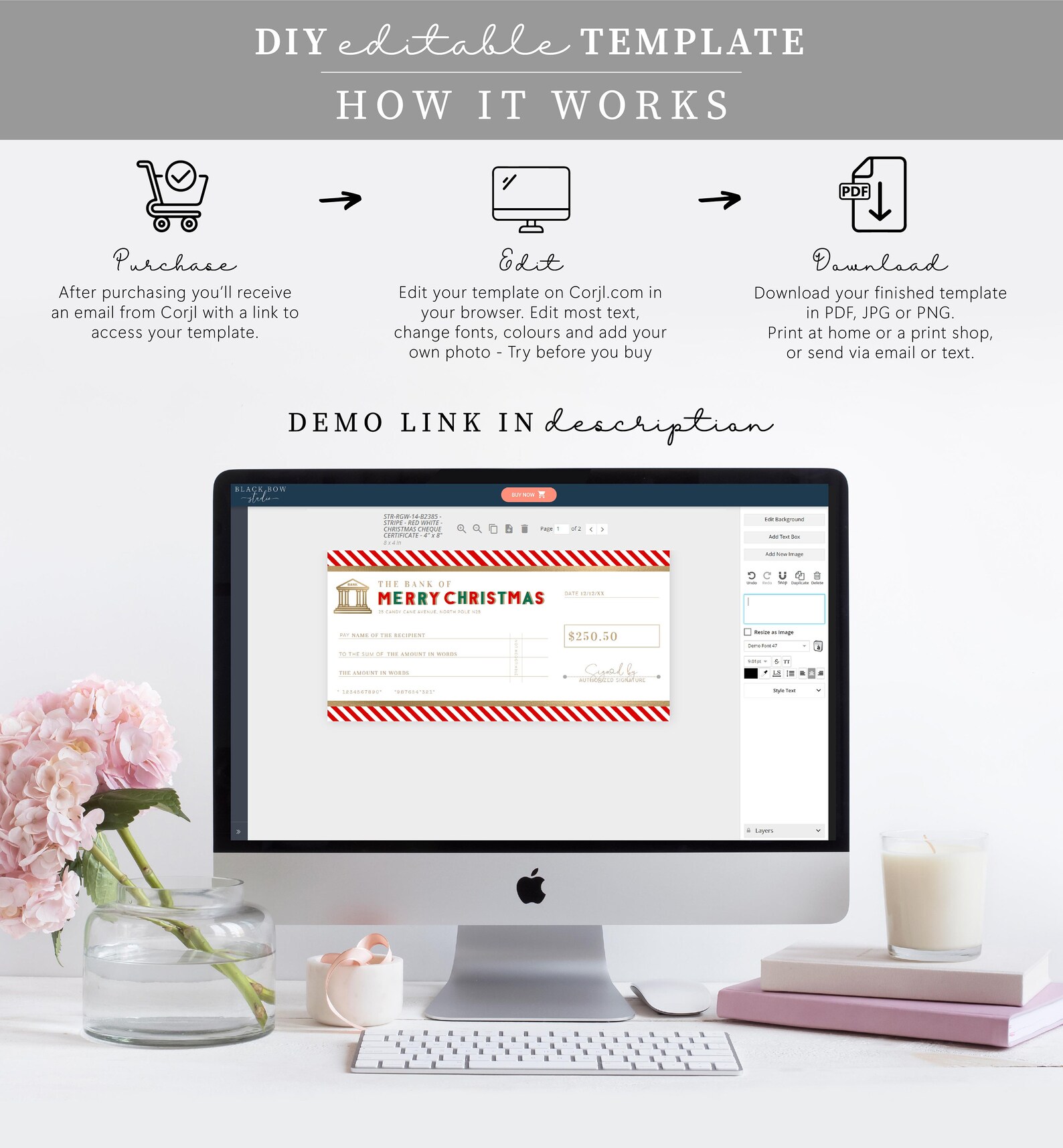 Printable Christmas Gift Check Template, DIY Fake Bank Cheque (digital ...