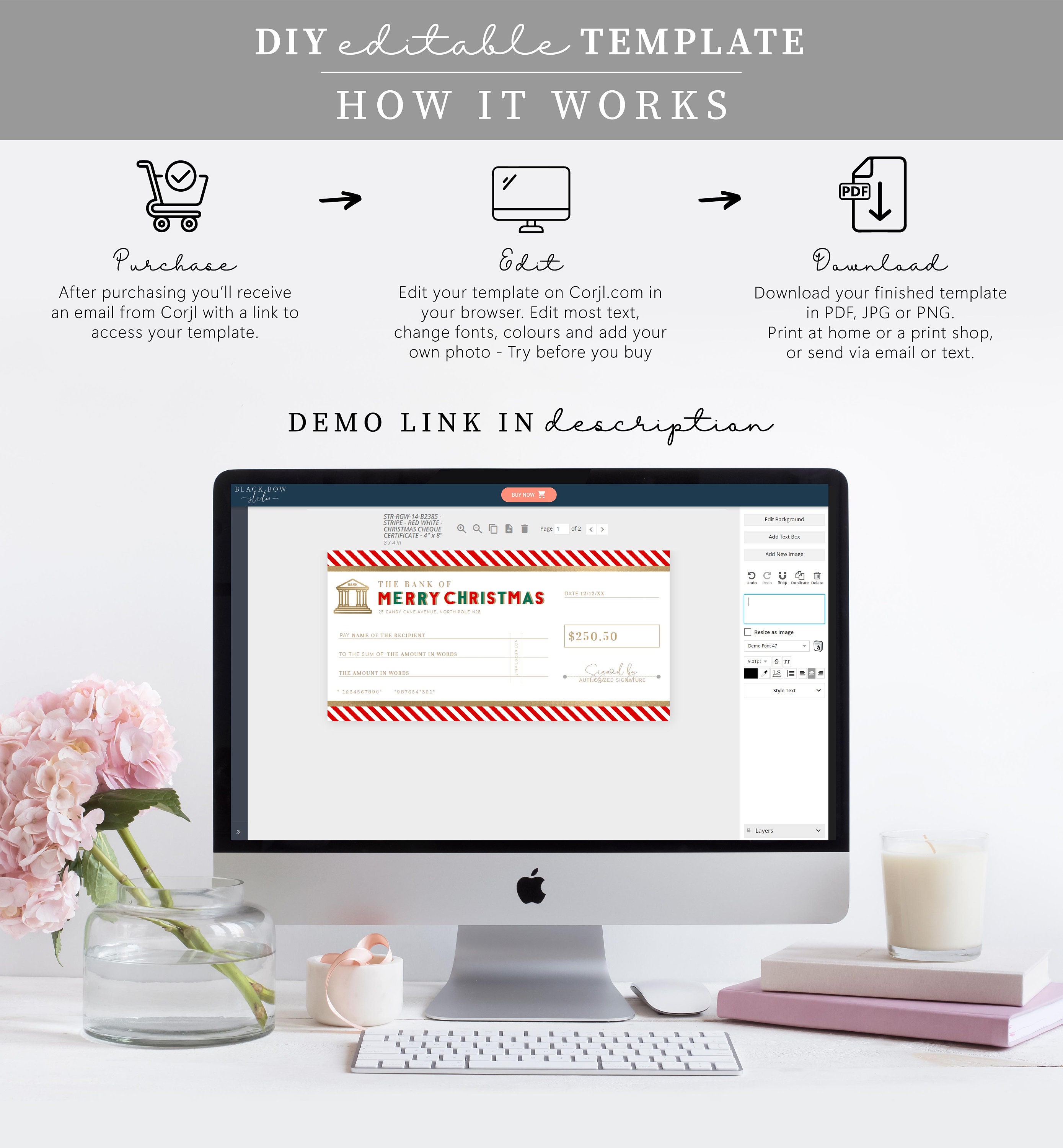 Printable Christmas Gift Check Template, DIY Fake Bank Cheque (digital ...