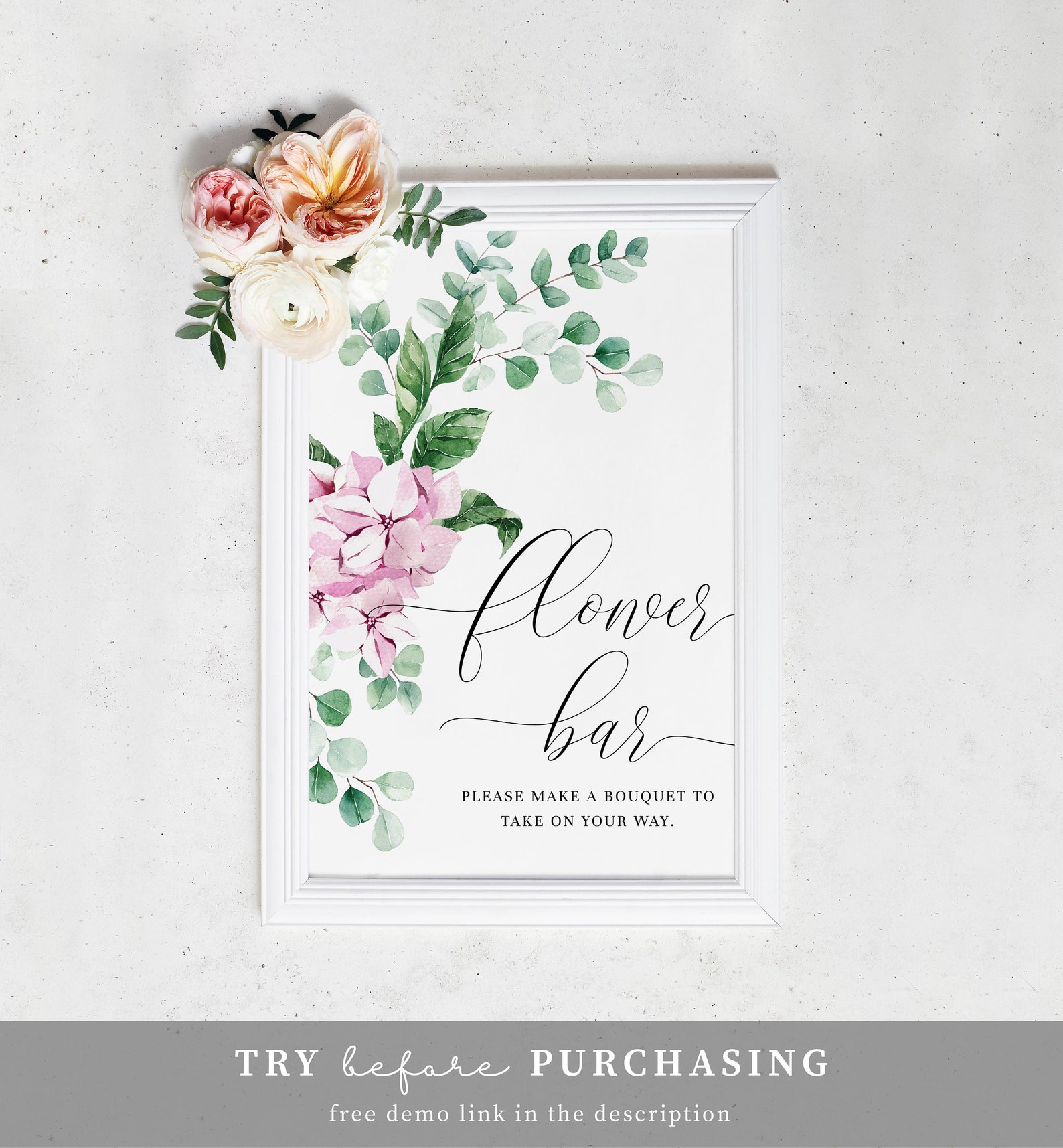 Pink Hydrangea Floral Flower Bar Sign Printable Grand - Etsy