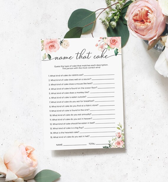 Name That Cake Game Blush Floral Bridal Shower Printable | Etsy
