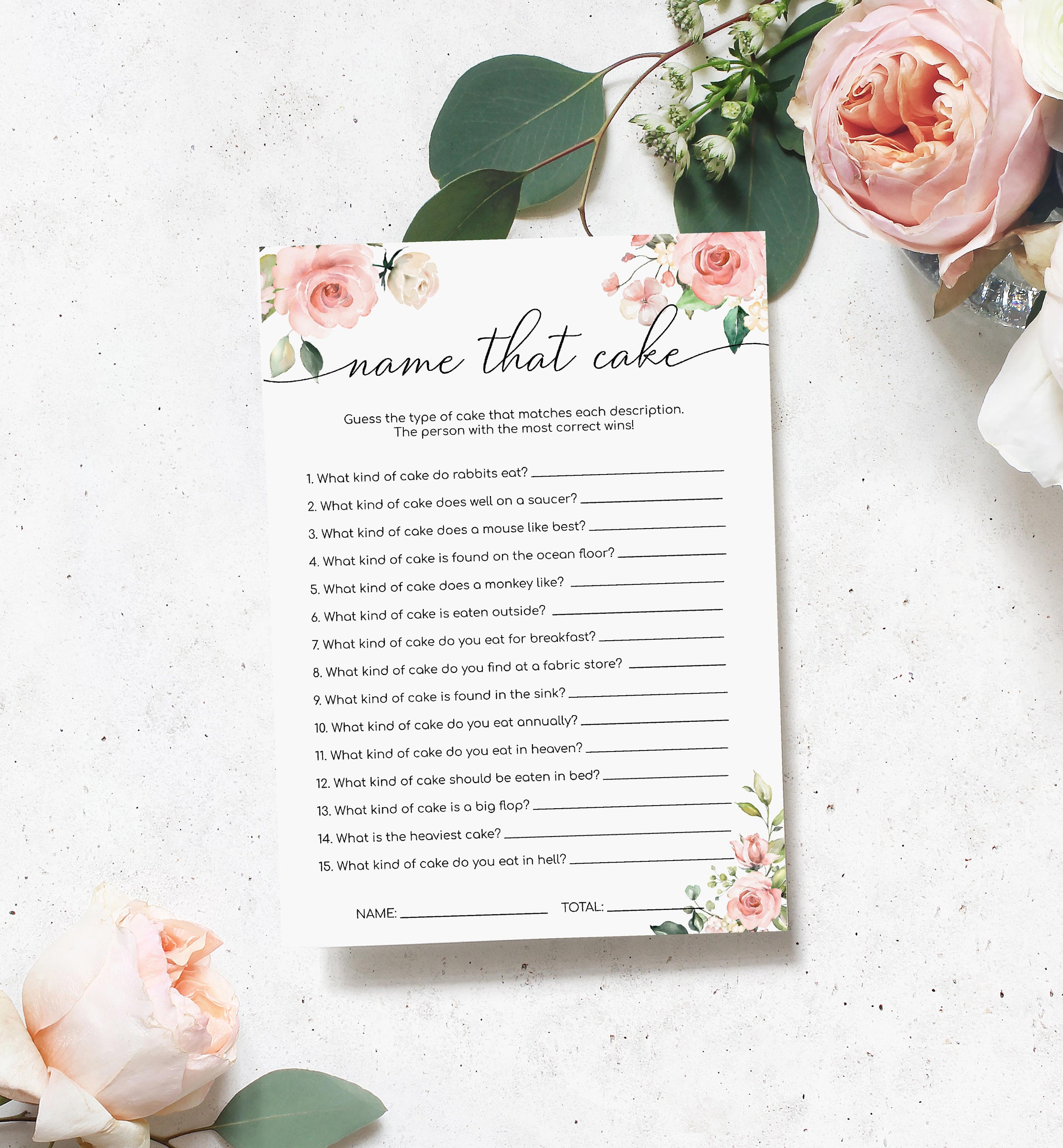 Name That Cake Game Blush Floral Bridal Shower Printable | Etsy