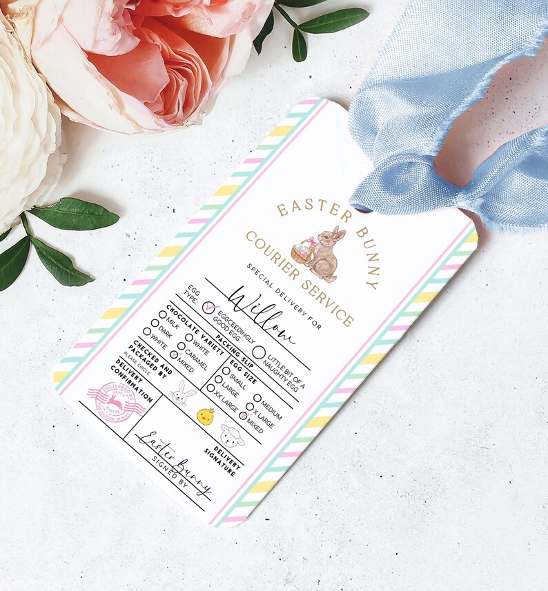 Printable Easter Bunny Egg Packing List Delivery Gift Tag, Easter Gift ...