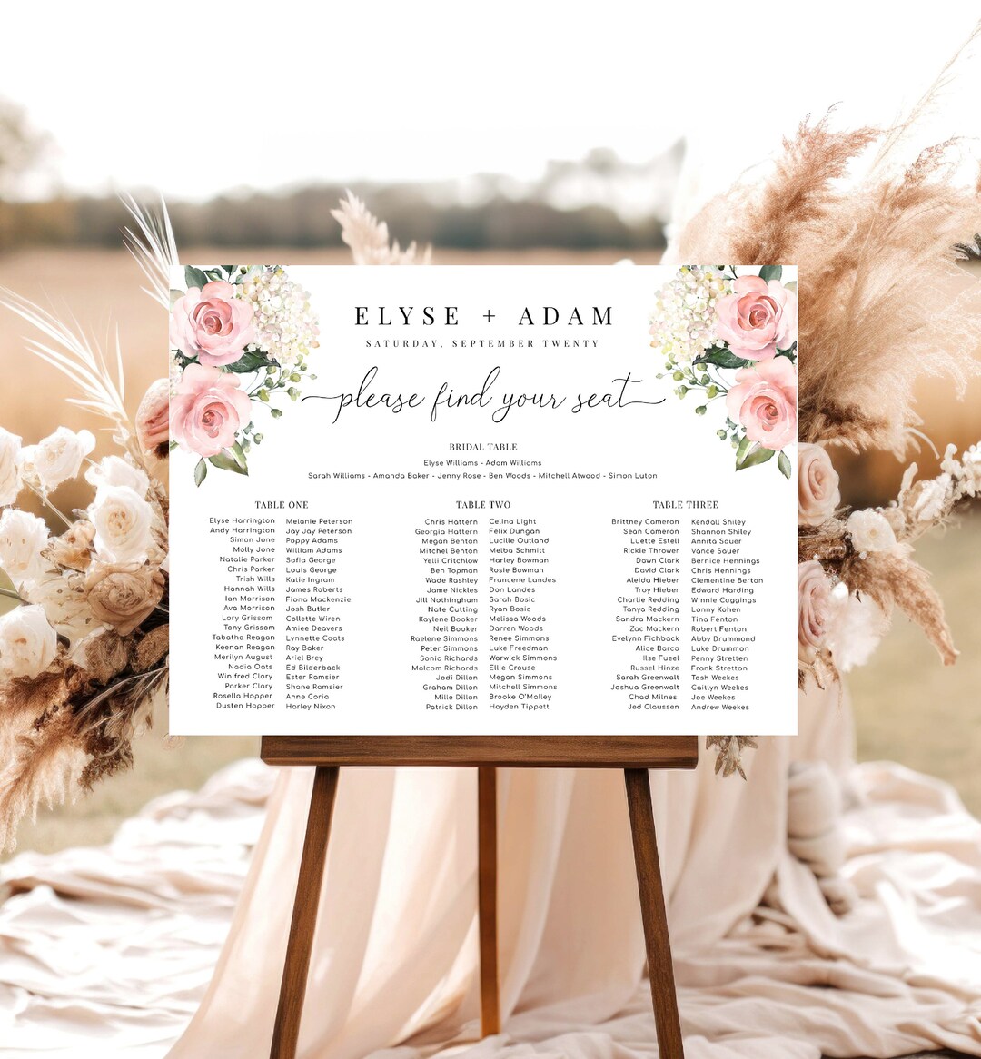 Printable 3 Long Table Seating Chart, Bridal Table Wedding Table Plan ...