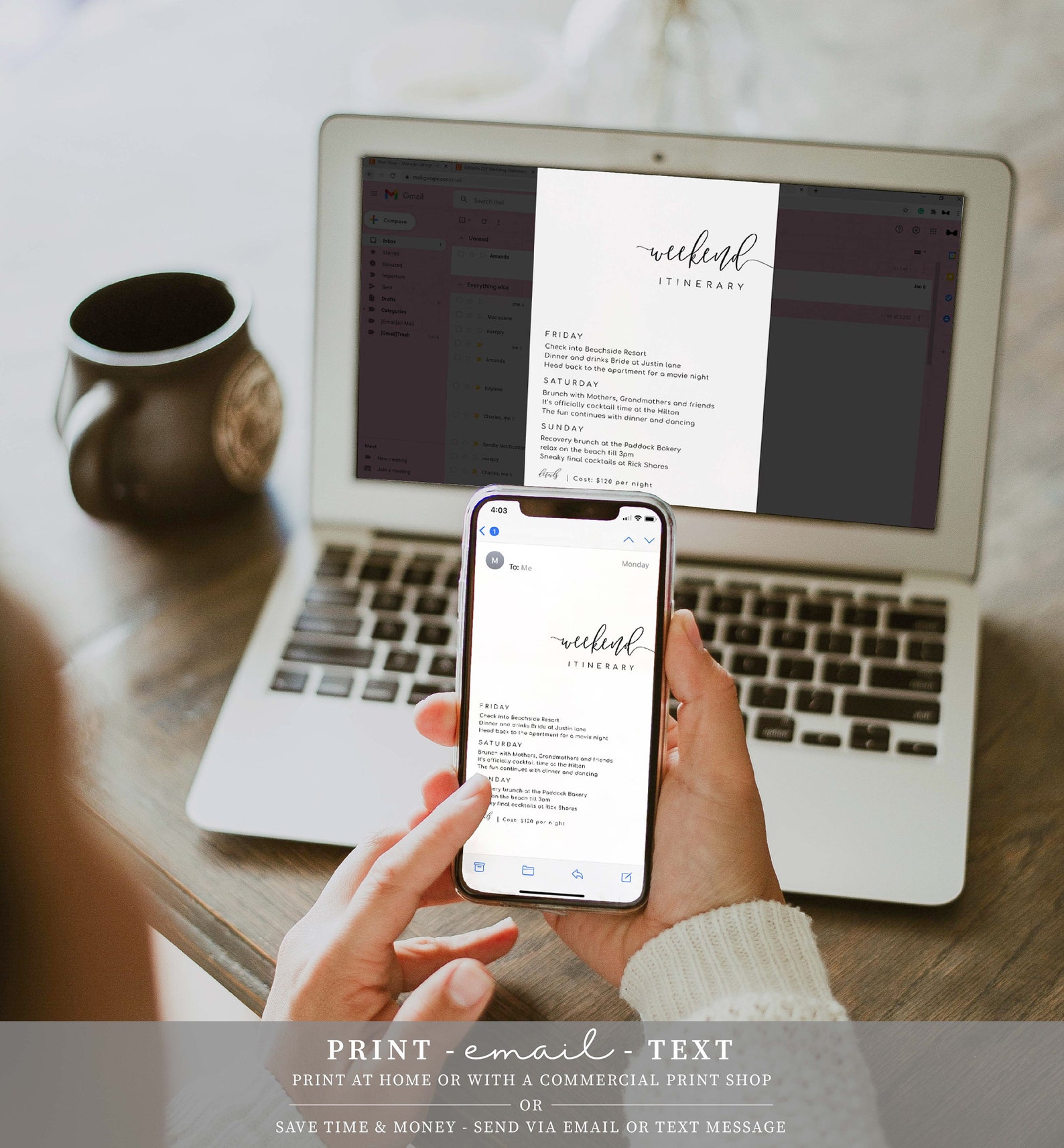 Modern Minimalist Weekend Itinerary Template, Printable Editable ...
