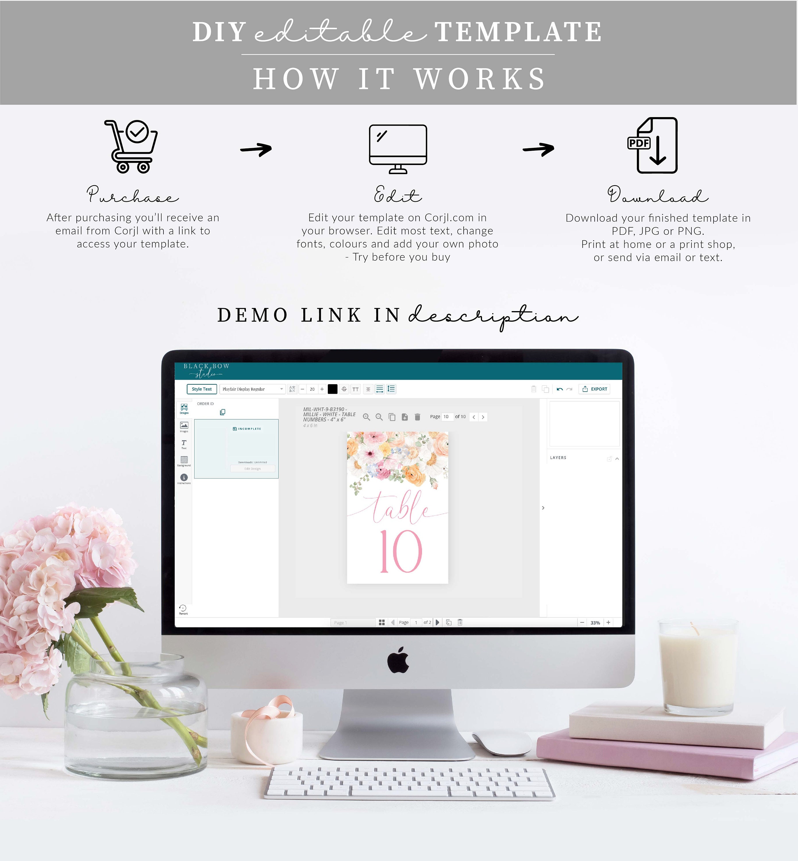 Printable Table Numbers Template, Spring Wildflower Bridal Shower Table ...