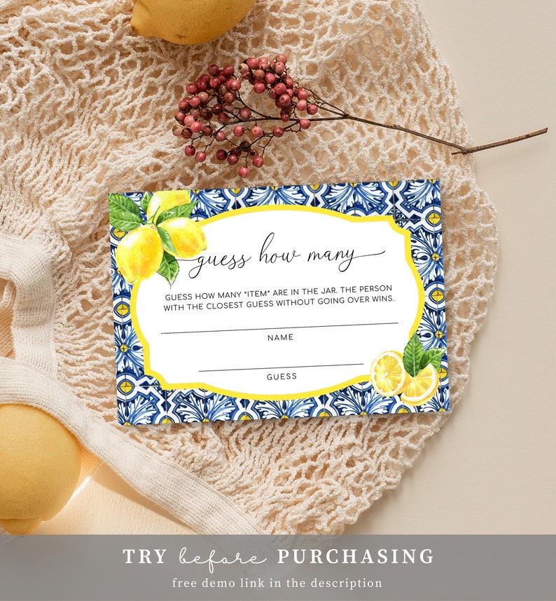 Guess How Many Lemon Drops Game Card and Sign Bundle Positano - Etsy