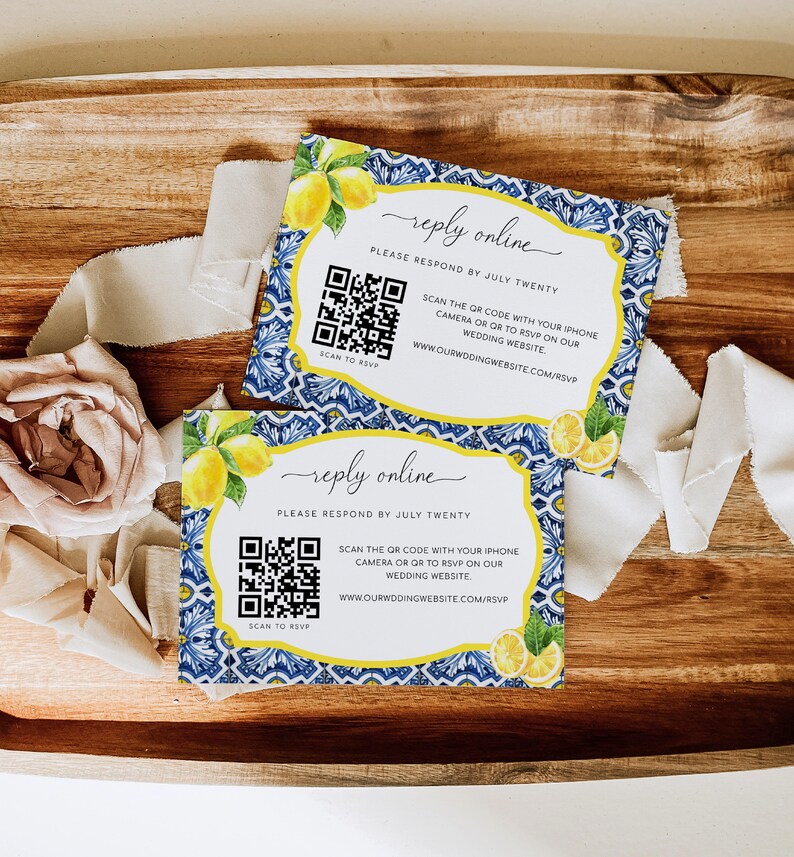 Printable RSVP QR Code Card Template Positano Blue Tile - Etsy