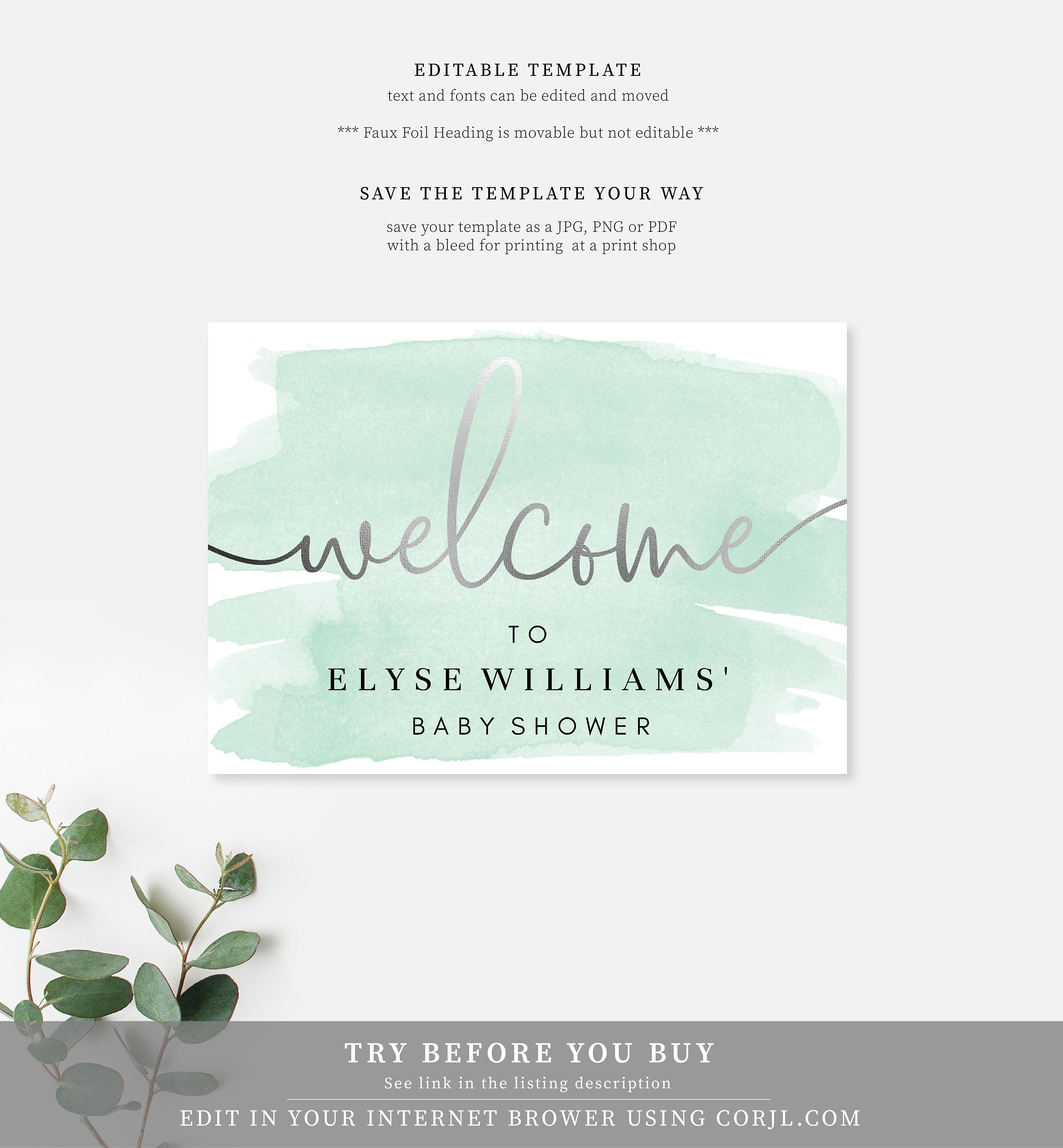 Gender Neutral Baby Shower Welcome Sign Boy Male Birthday Sign Silver ...