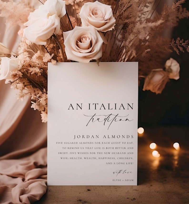 An Italian Tradition Sign, Printable Jordan Almonds Sign, Minimalist ...