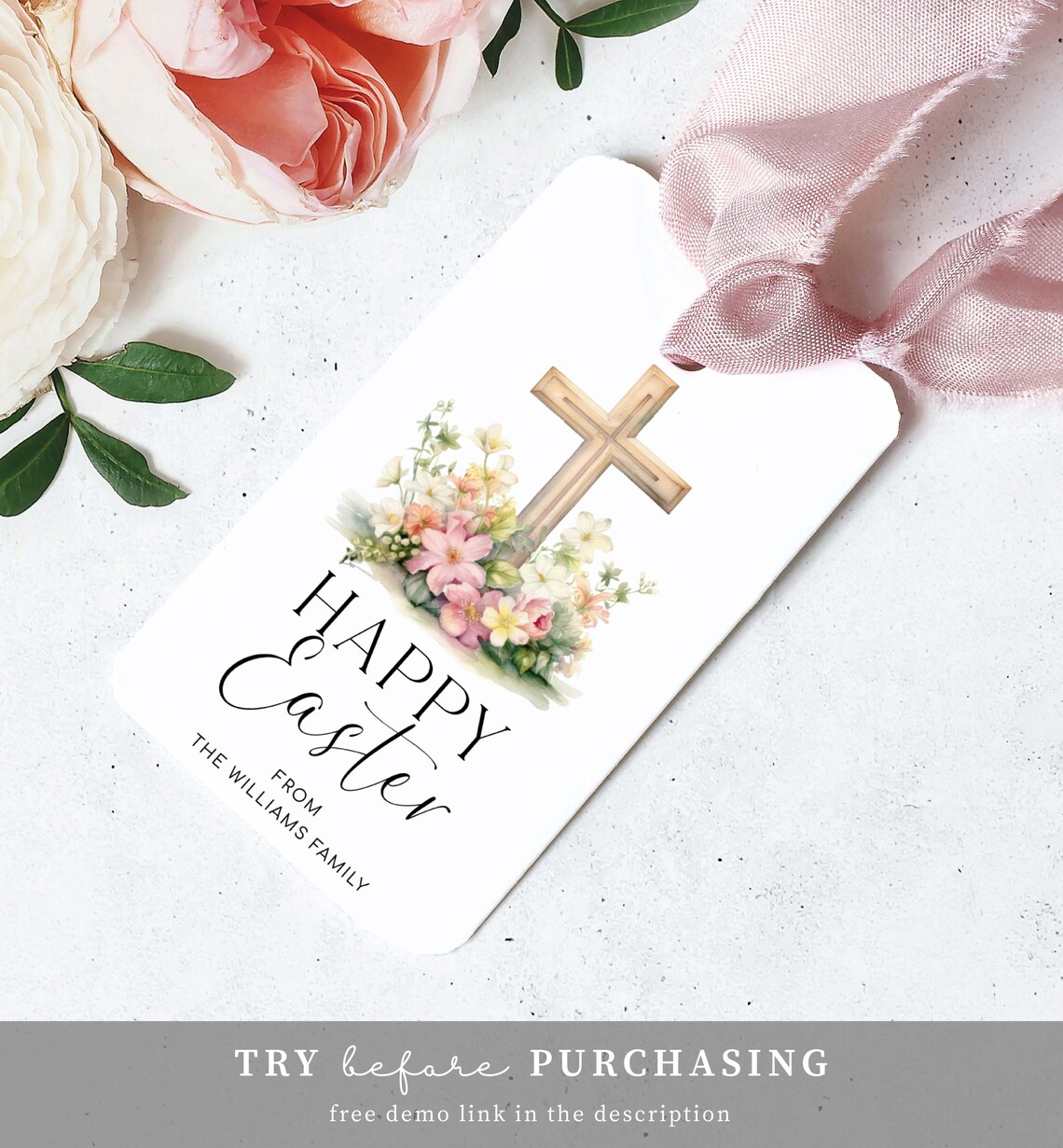 Easter Cross Gift Tag Template, Printable Happy Easter Gift Tag ...