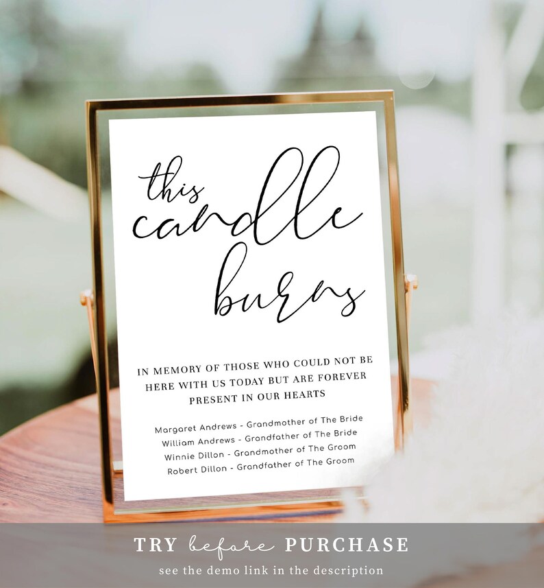 Memorial Candle Sign – Printable Remembrance Table Decor (digital ...