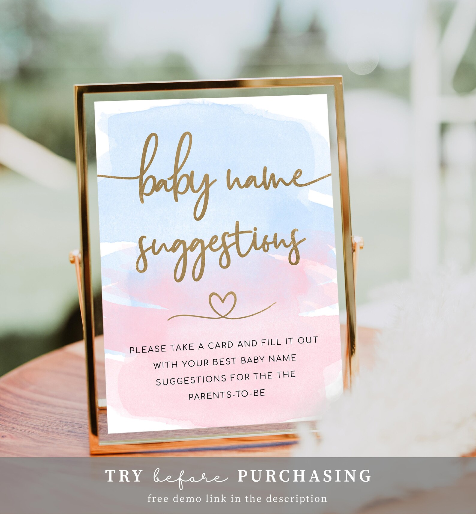 Baby Name Suggestions Card and Sign Pink and Blue Watercolour - Etsy