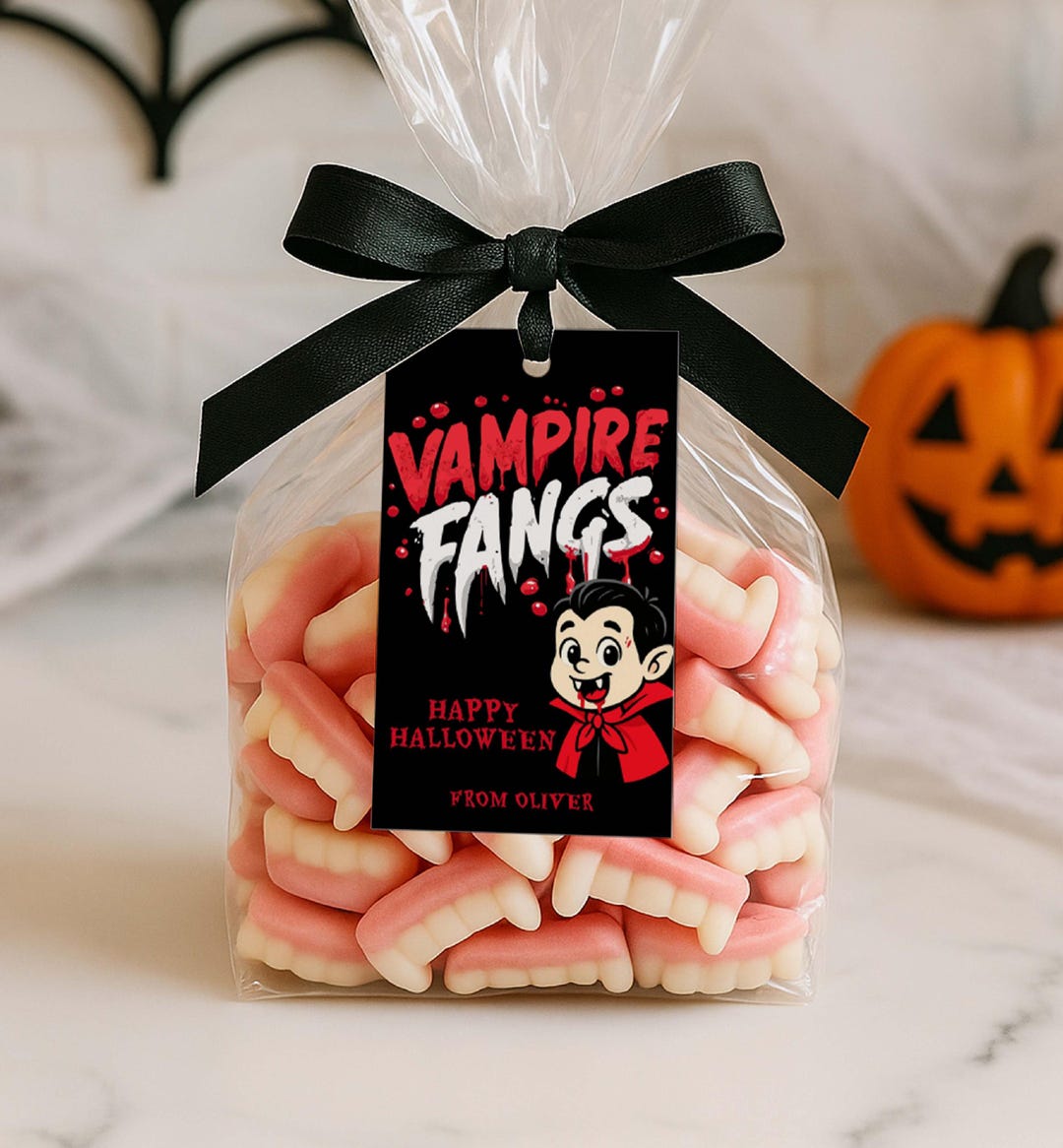 Vampire Fangs Favor Tag, Printable Halloween Favor Tags, Candy Teeth ...