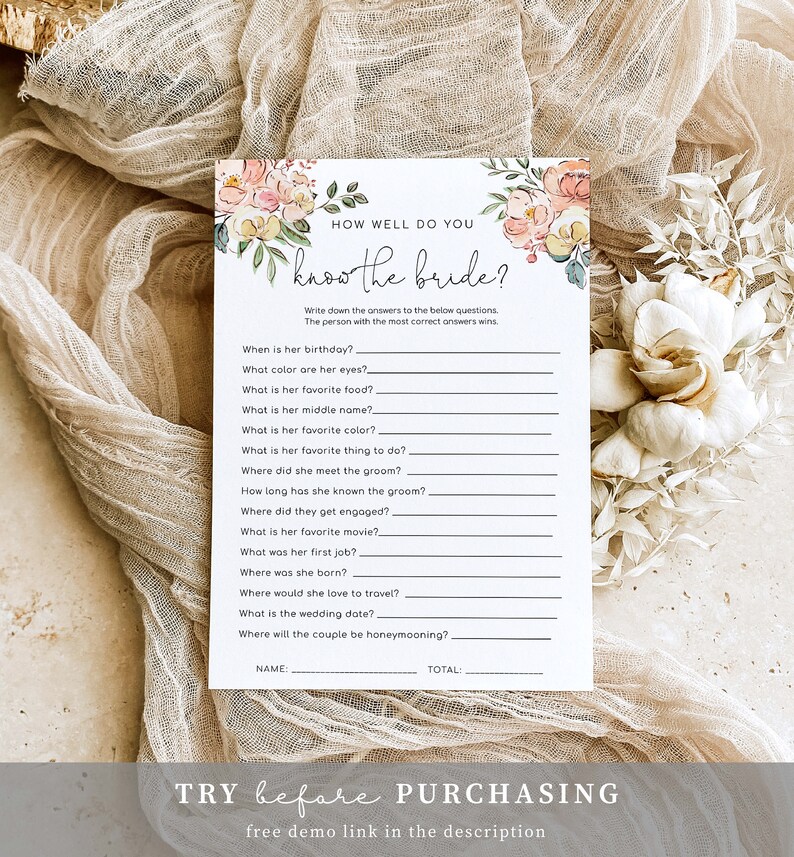How Well Do You Know the Bride Printable Bridal Shower Game Template ...