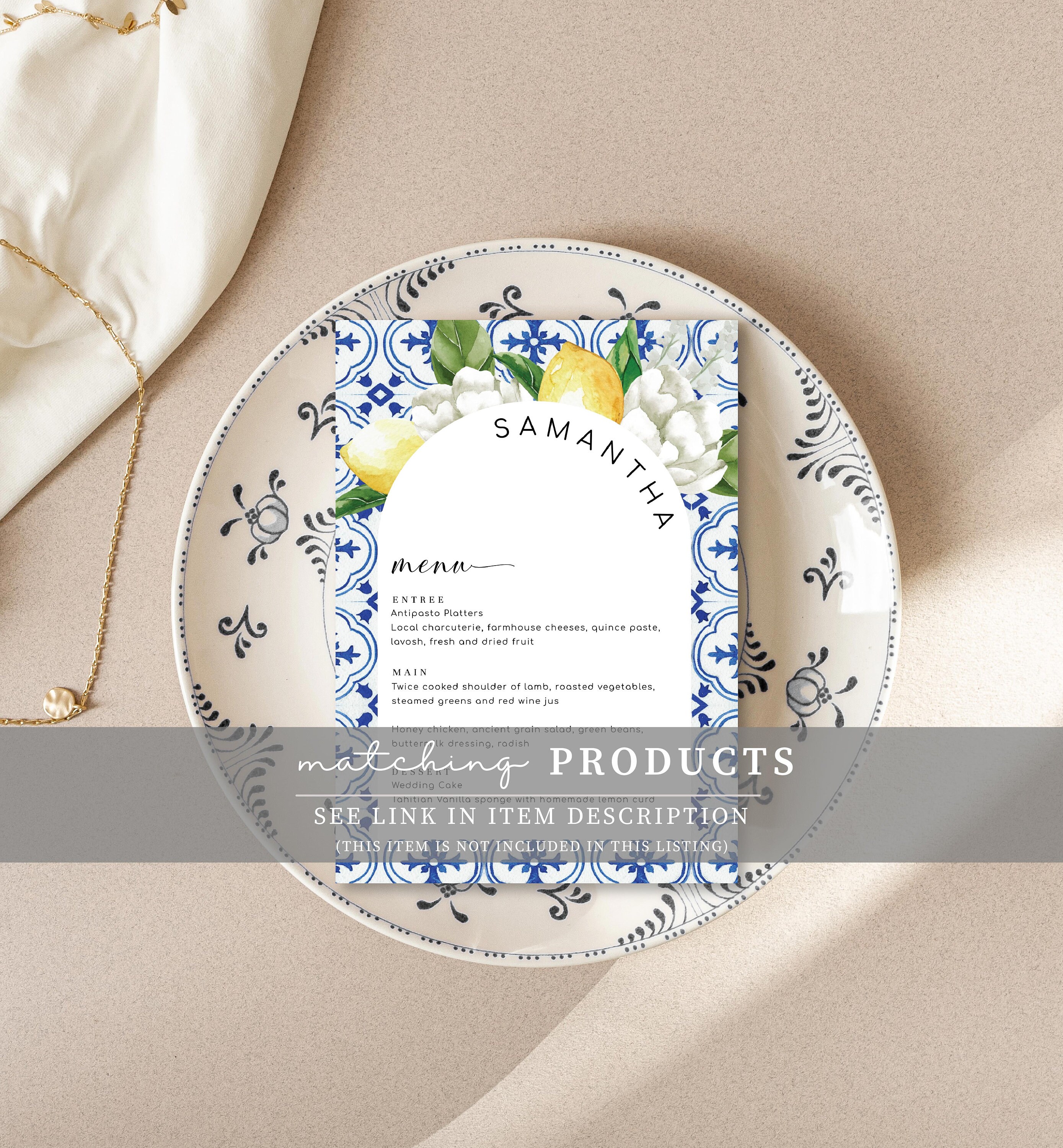 Printable Signature Drinks Sign, Mediterranean Blue Tile, Italian ...