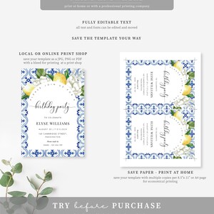 Printable Birthday Party Mediterranean Blue Tile Arch Invitation ...