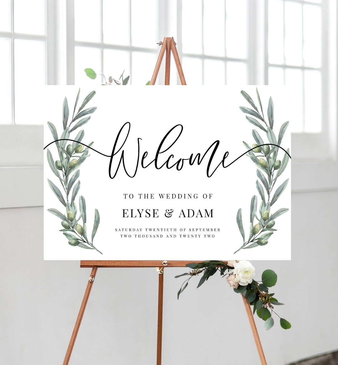 Olive Leaves Wedding Welcome Sign Printable Wedding Sign Olive Branch ...