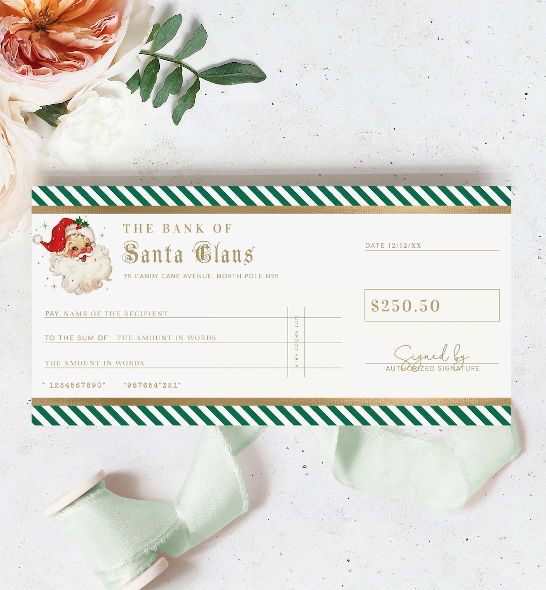 Santa Bank Christmas Cheque, Fake Bank Cheque Gift Voucher, Custom ...
