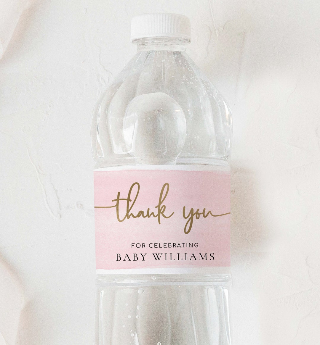 Printable Water Bottle Thank You Label Template, Pink Watercolour, Girl ...