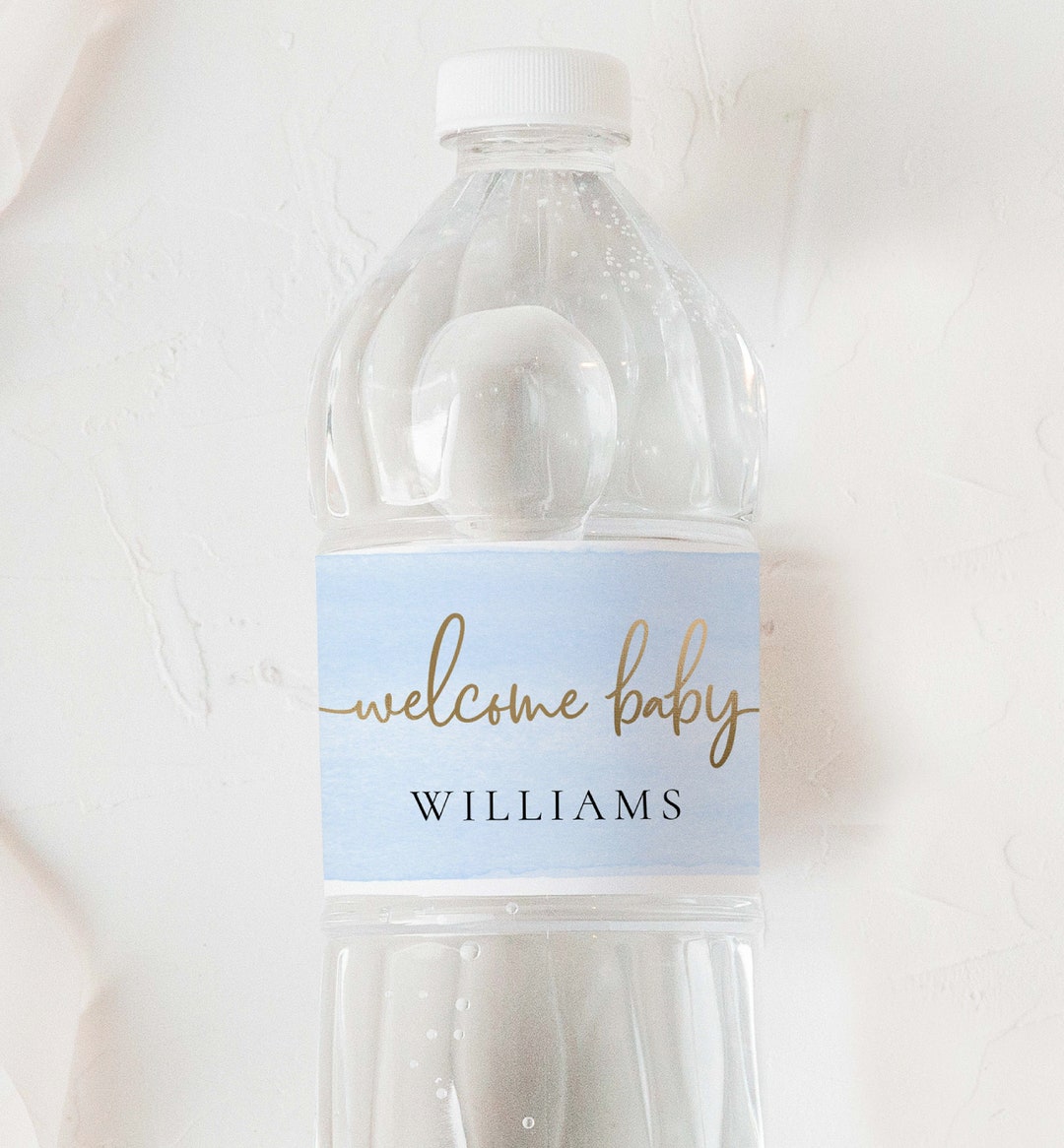 Printable Water Bottle Labels, Blue Watercolour, Welcome Baby ...