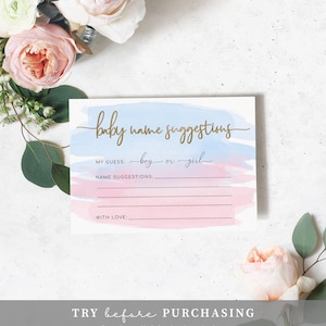 Baby Name Suggestions Card and Sign, Pink and Blue Watercolour Baby ...