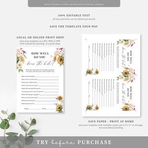 How Well Do You Know the Bride Game, Fall Sunflower Floral Who Knows ...