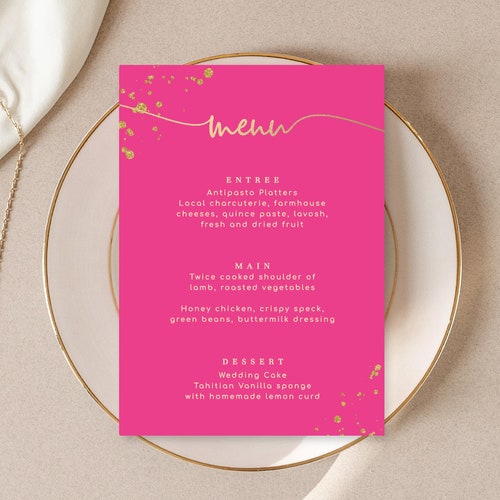 Hot Pink and Gold Editable Menu Template Printable Wedding - Etsy