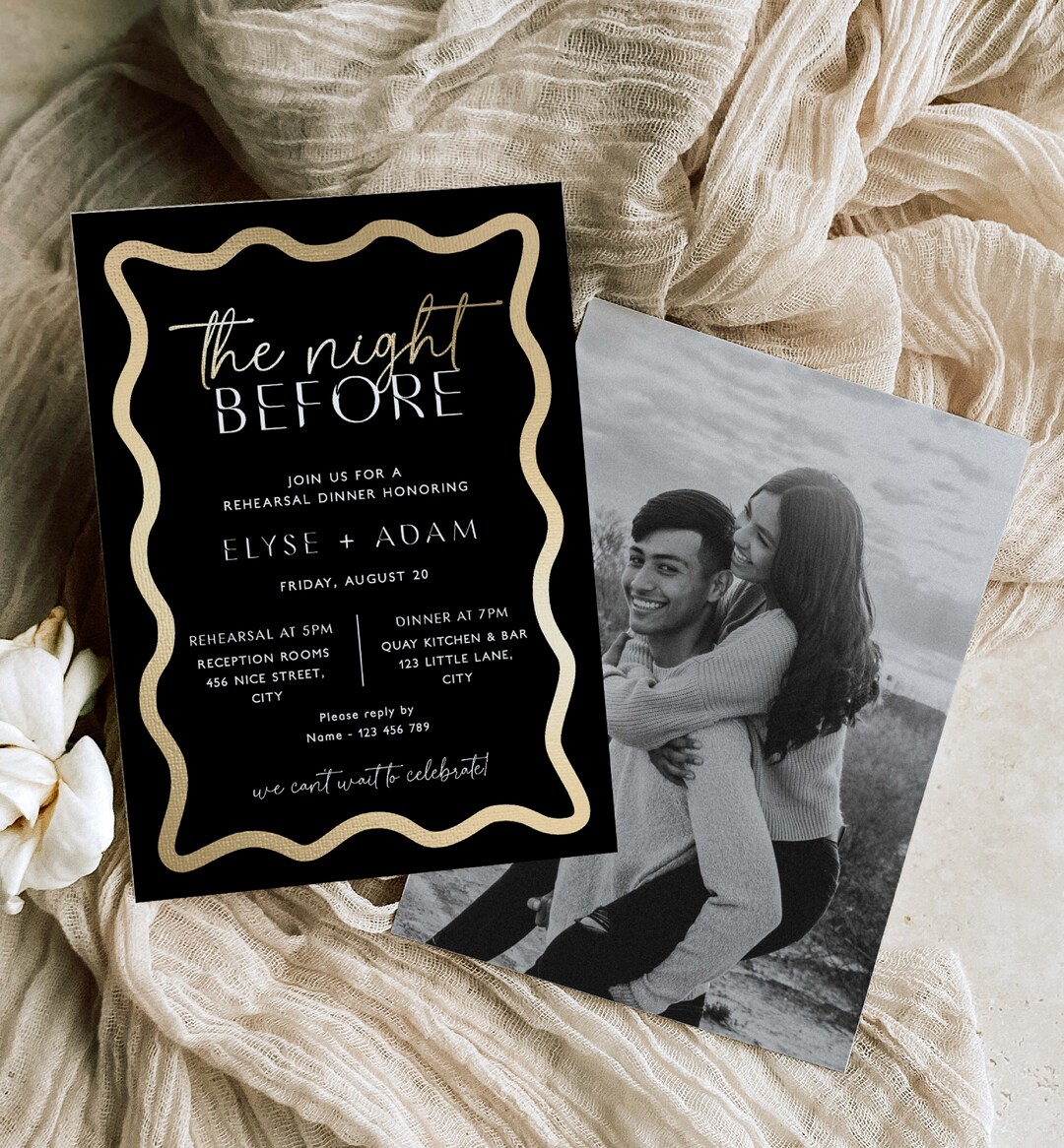 Printable Rehearsal Dinner Invitation Template, Modern Wavy Curve Line ...