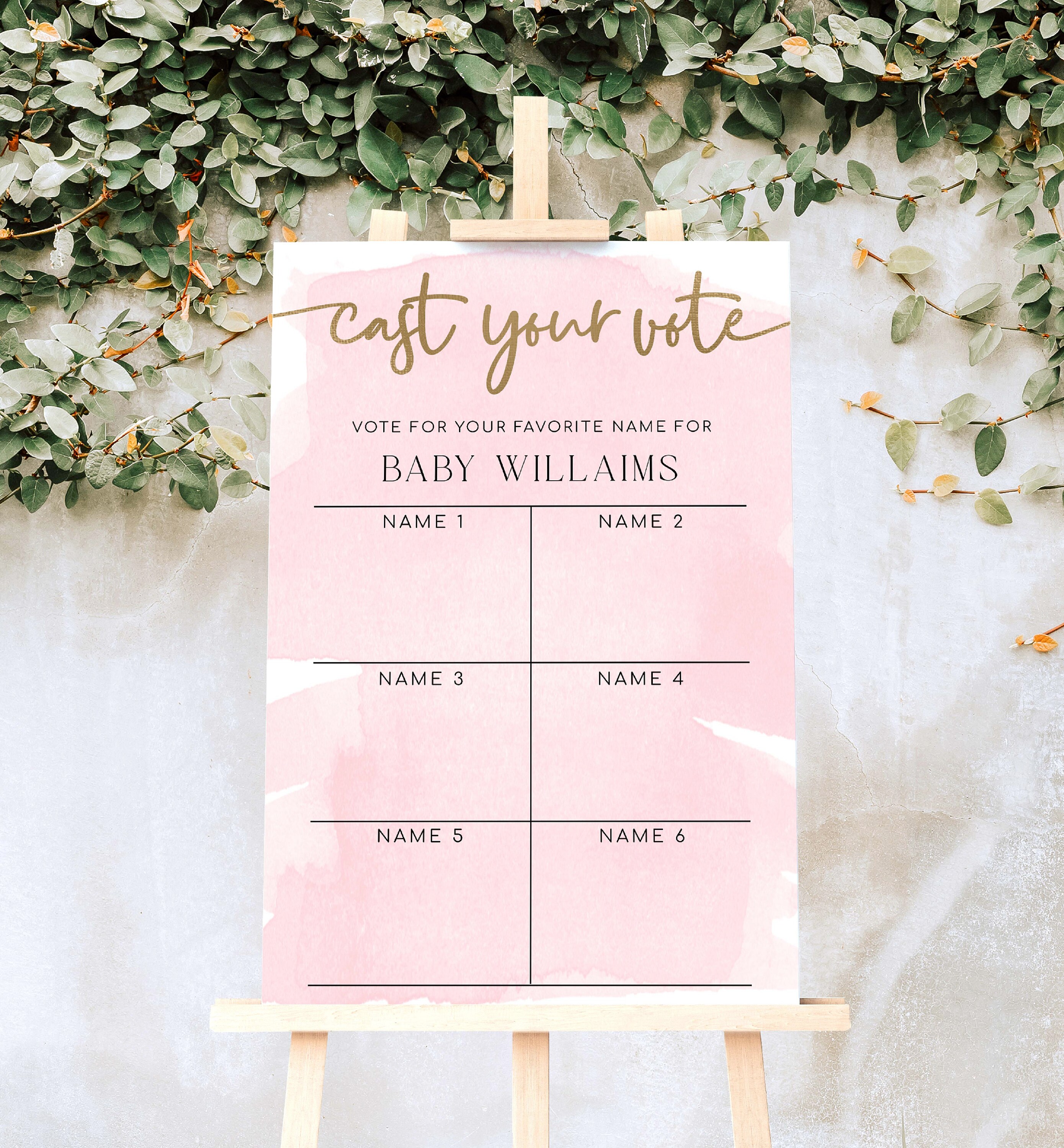 Pink Watercolor Baby Name Voting Poster Template (digital Download) - Etsy