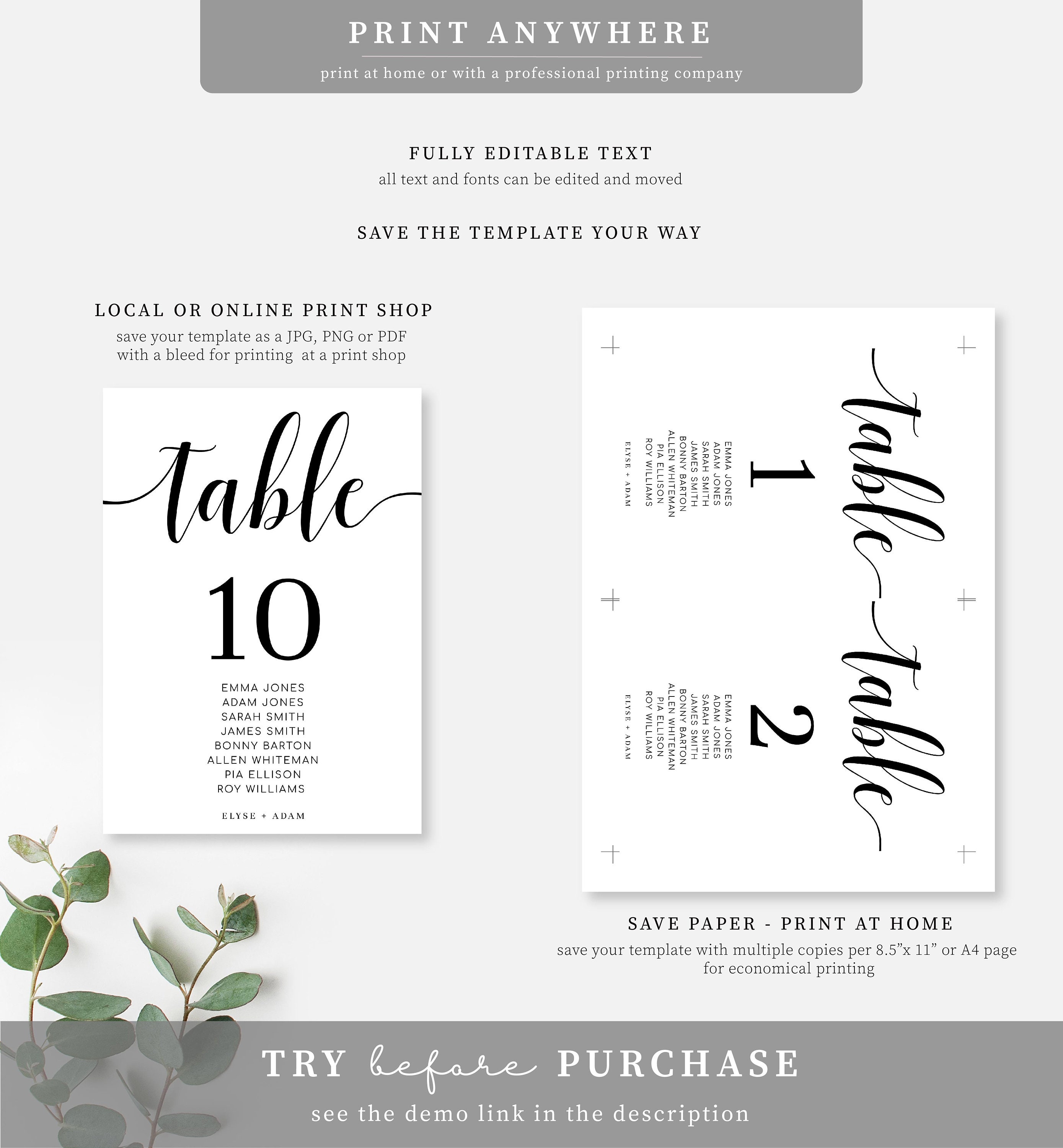 Printable Seating Chart Cards, Modern Minimalist Wedding Table Numbers ...