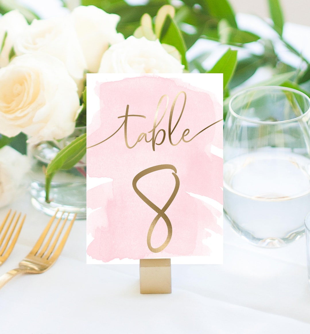 Printable Table Numbers, Pink Watercolour Gold Foil 1 21 Table Numbers ...