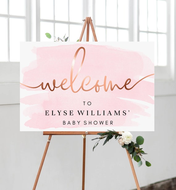 Pink Watercolour Rose Gold Welcome Sign Printable Bridal and | Etsy