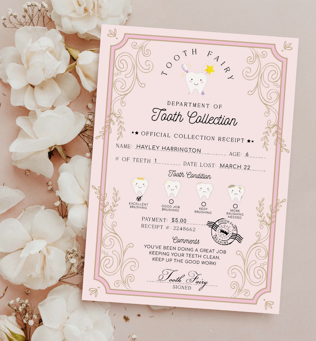 Printable Tooth Fairy Receipt, Tooth Fairy Collection Receipt, Editable ...