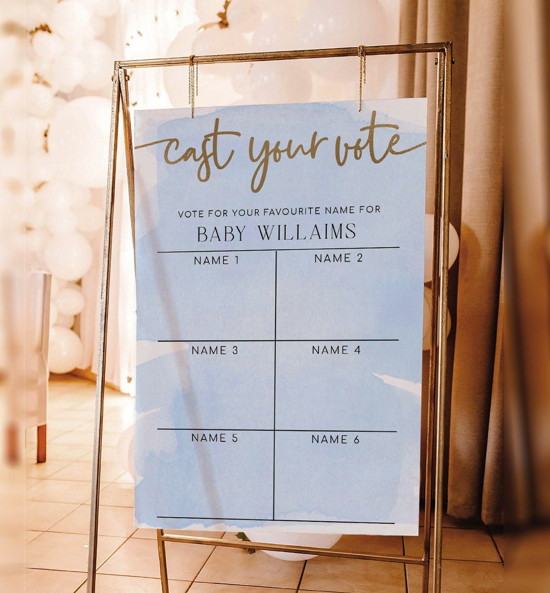 Cast Your Vote Baby Name Voting Poster Template, Blue Watercolour Guess ...