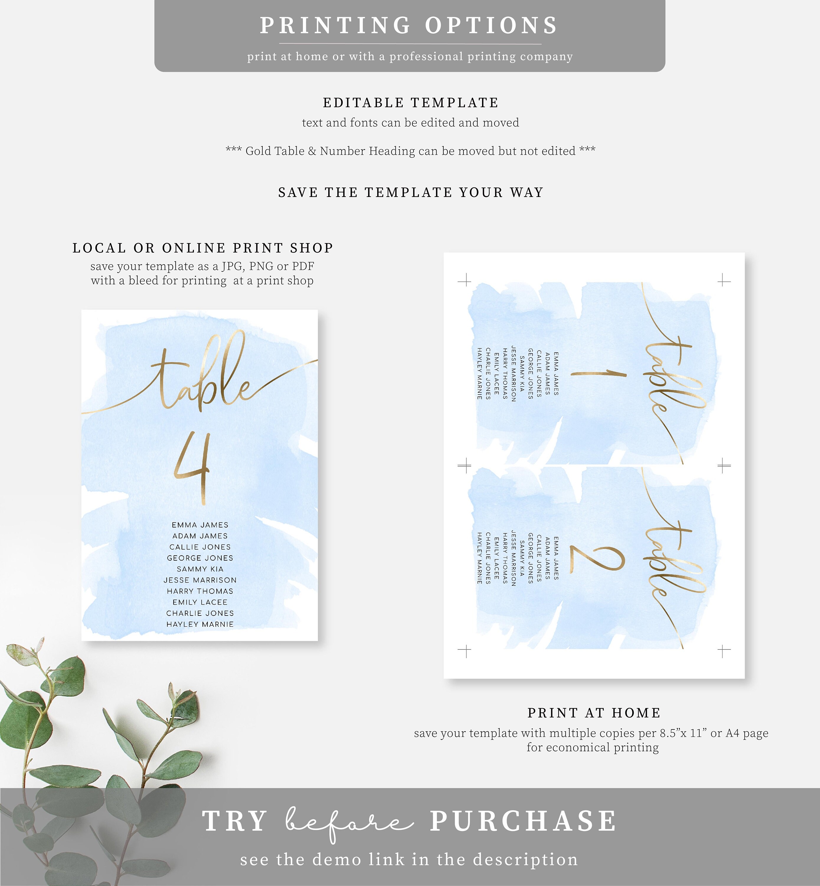 Printable Table Numbers Blue Watercolour Table Numbers with | Etsy