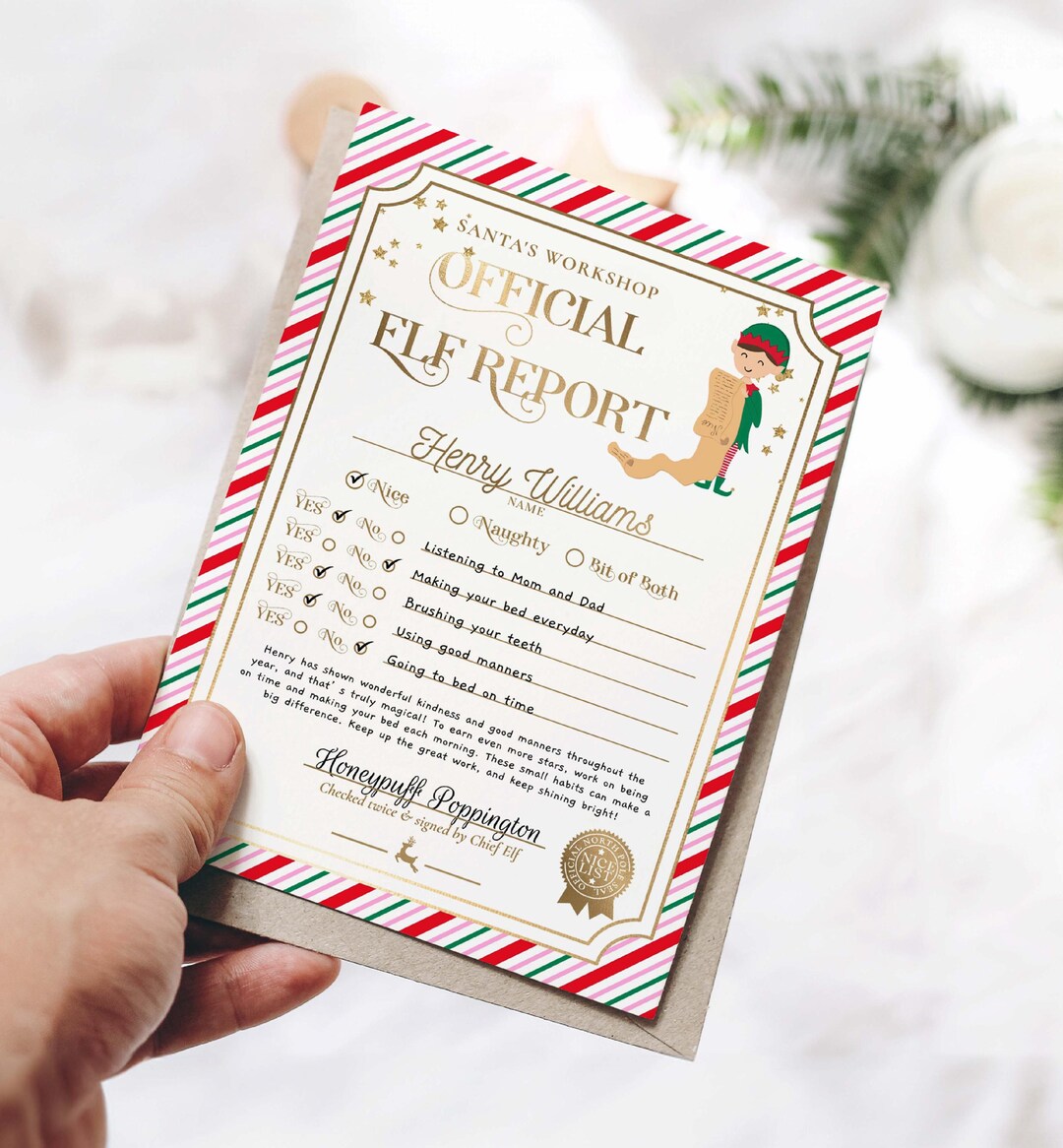 Printable Elf Report Card Template, North Pole Elf Mail Report Letter ...