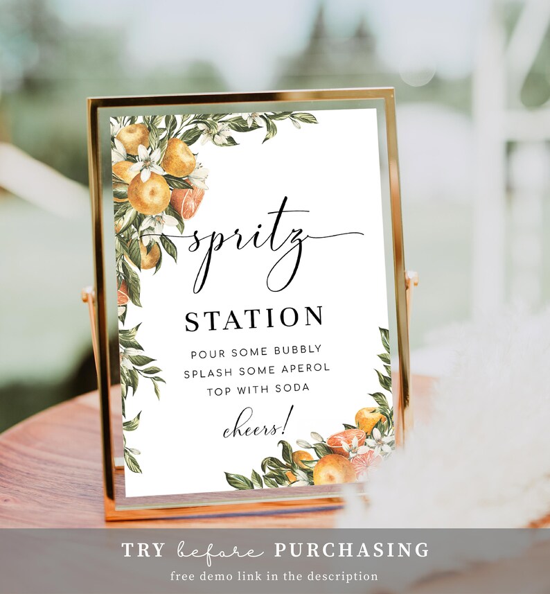 Orange Spritz Station Sign, Wedding Cocktail Bar (printable Template ...