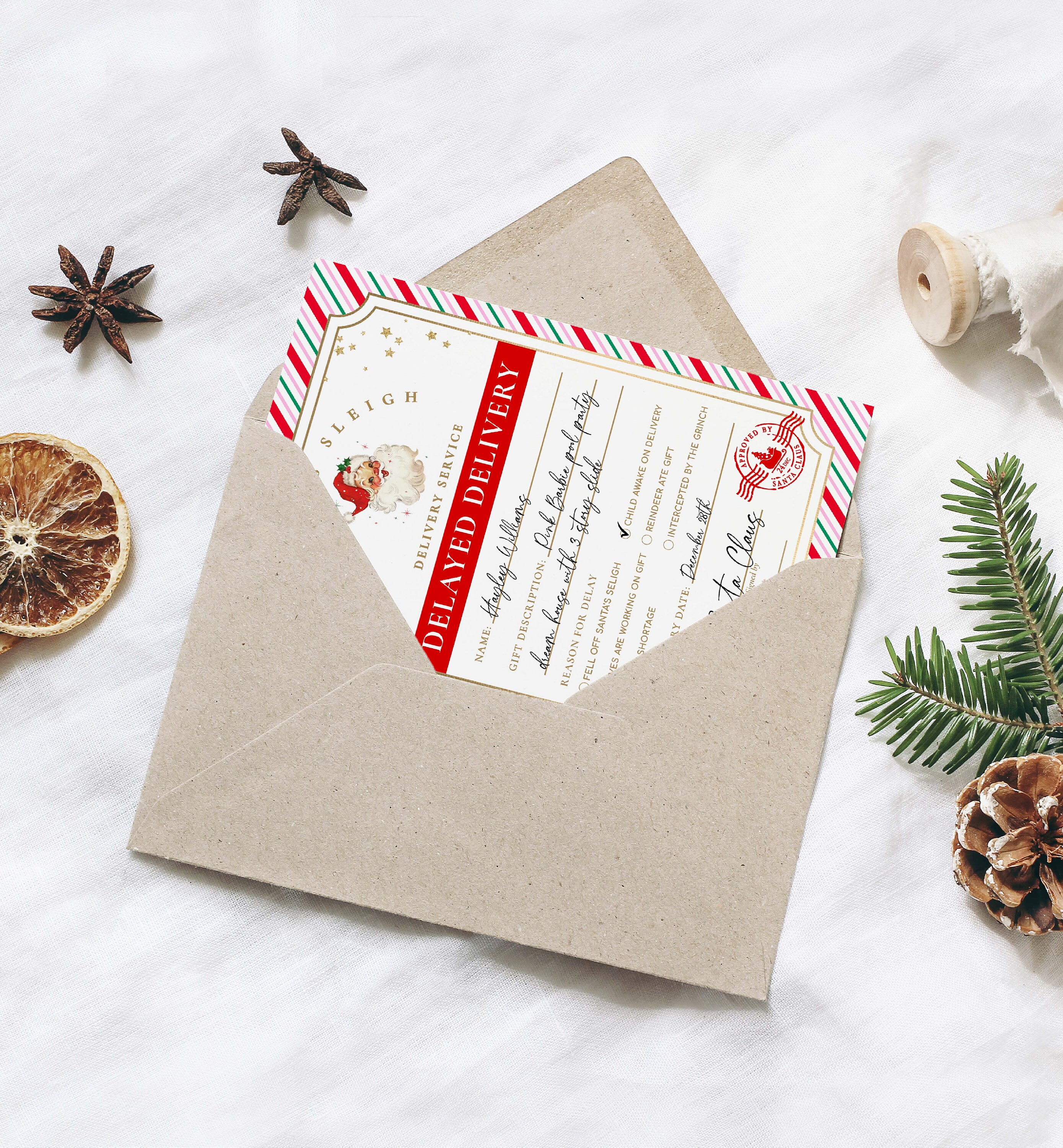 Printable Delayed Delivery Notice, Lost Christmas Present Note, Running ...